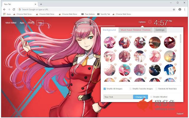 Zero Two HD Wallpapers New Tab Themes Chrome插件下载及使用教程 - 网多鱼